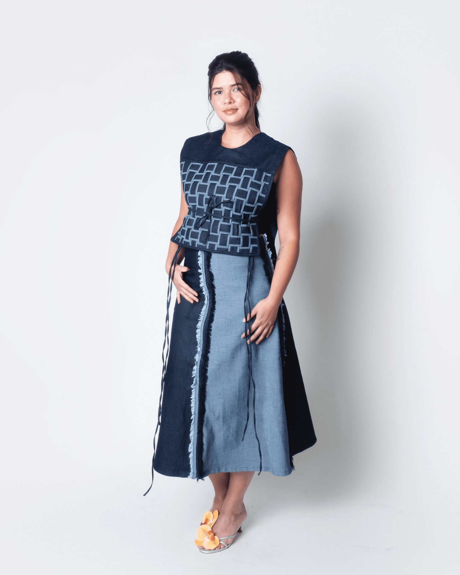 4-Way A-Line Skirt Two-Tone Denim