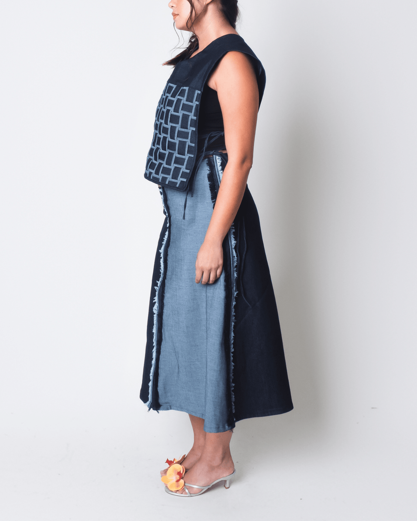 4-Way A-Line Skirt Two-Tone Denim