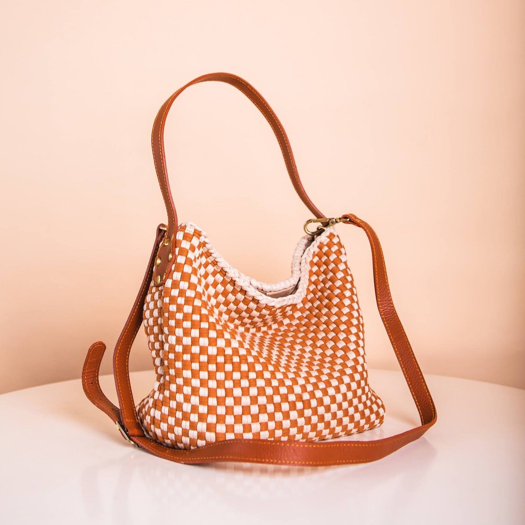 Buslo Mini Checkerboard Tan & Beige with Longer Handle