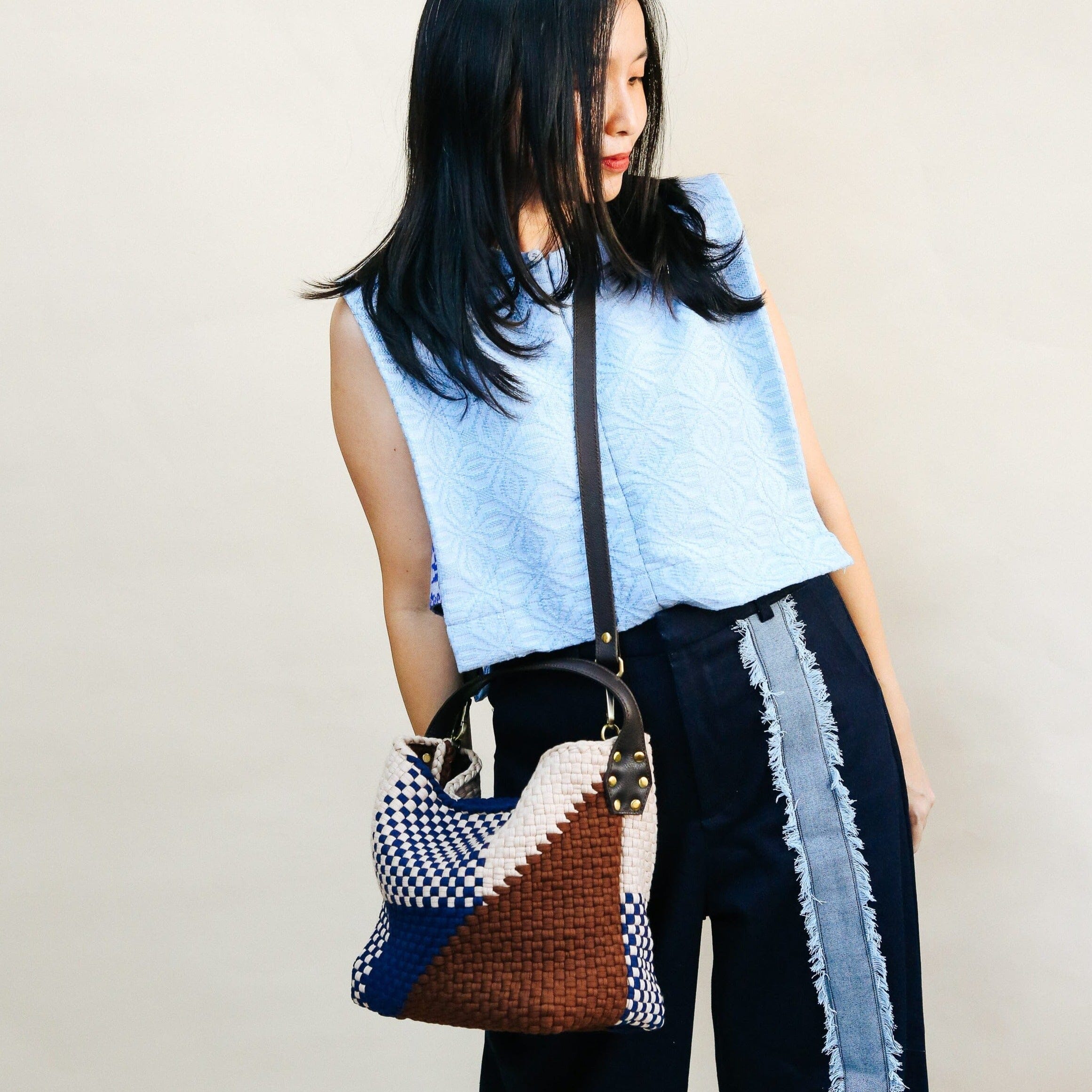 Buslo Mini Diagonal Weave Brown & Navy