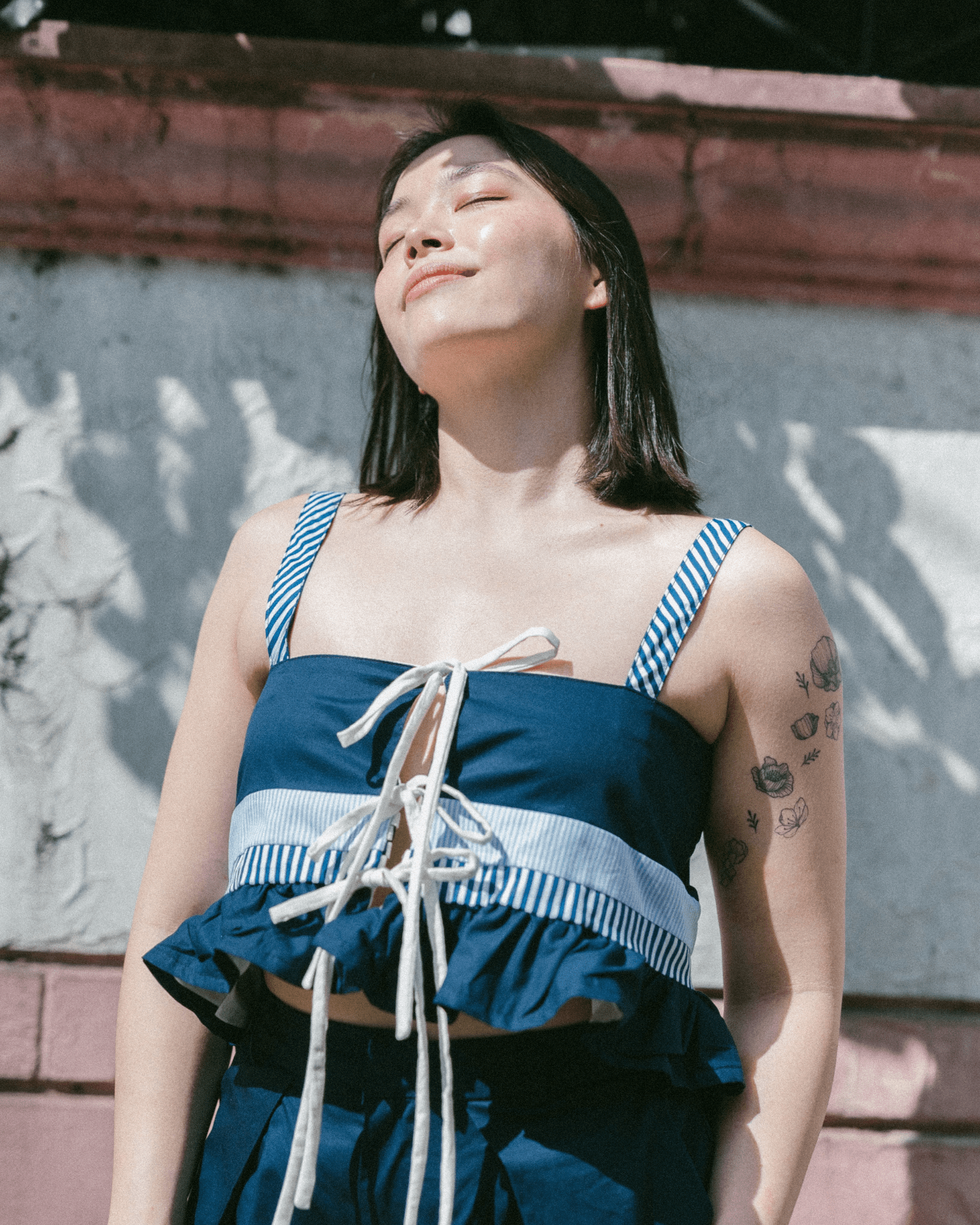 Laro 4-Way Peplum Top Navy & White