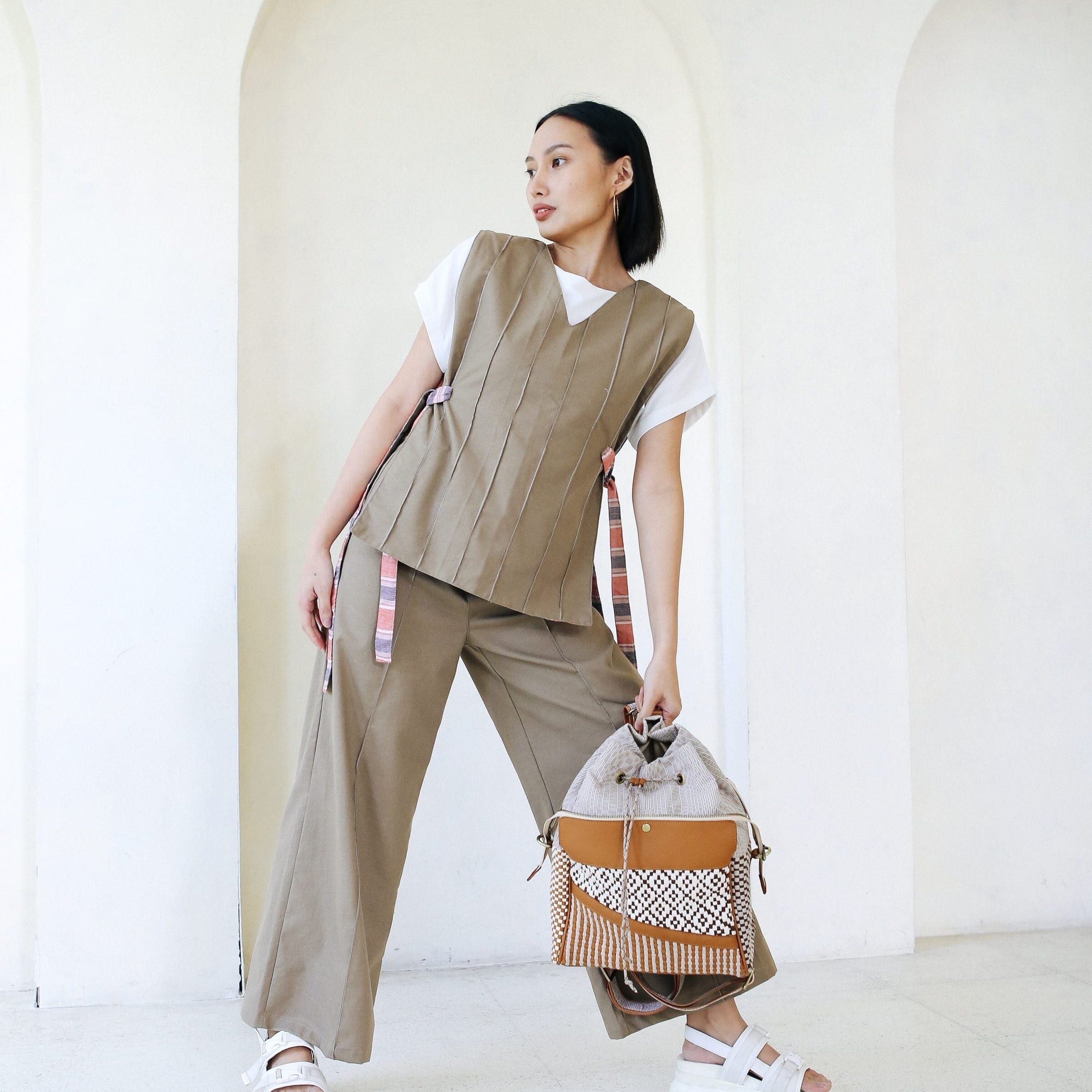 [SAMPLE] Pin Tucks Tunic (Long) Brown